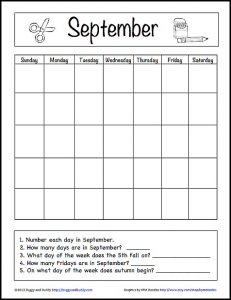 September Learning Calendar Printable | Fun Family Crafts