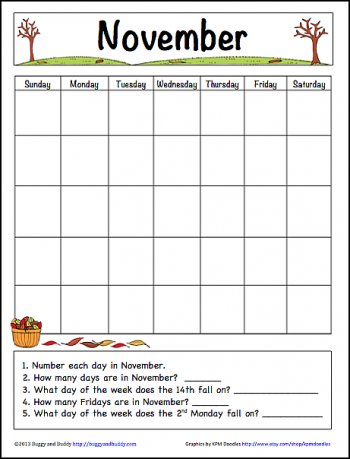November Learning Calendar | Fun Family Crafts