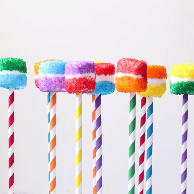Rainbow Stripe Marshmallow Pops | Fun Family Crafts