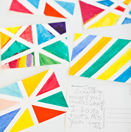 Geometric Watercolor Postcards | Fun Family Crafts