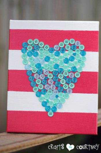 Button Heart on Canvas | Fun Family Crafts