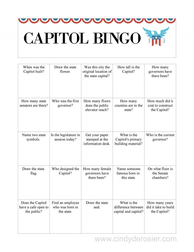 Capitol Bingo | Fun Family Crafts