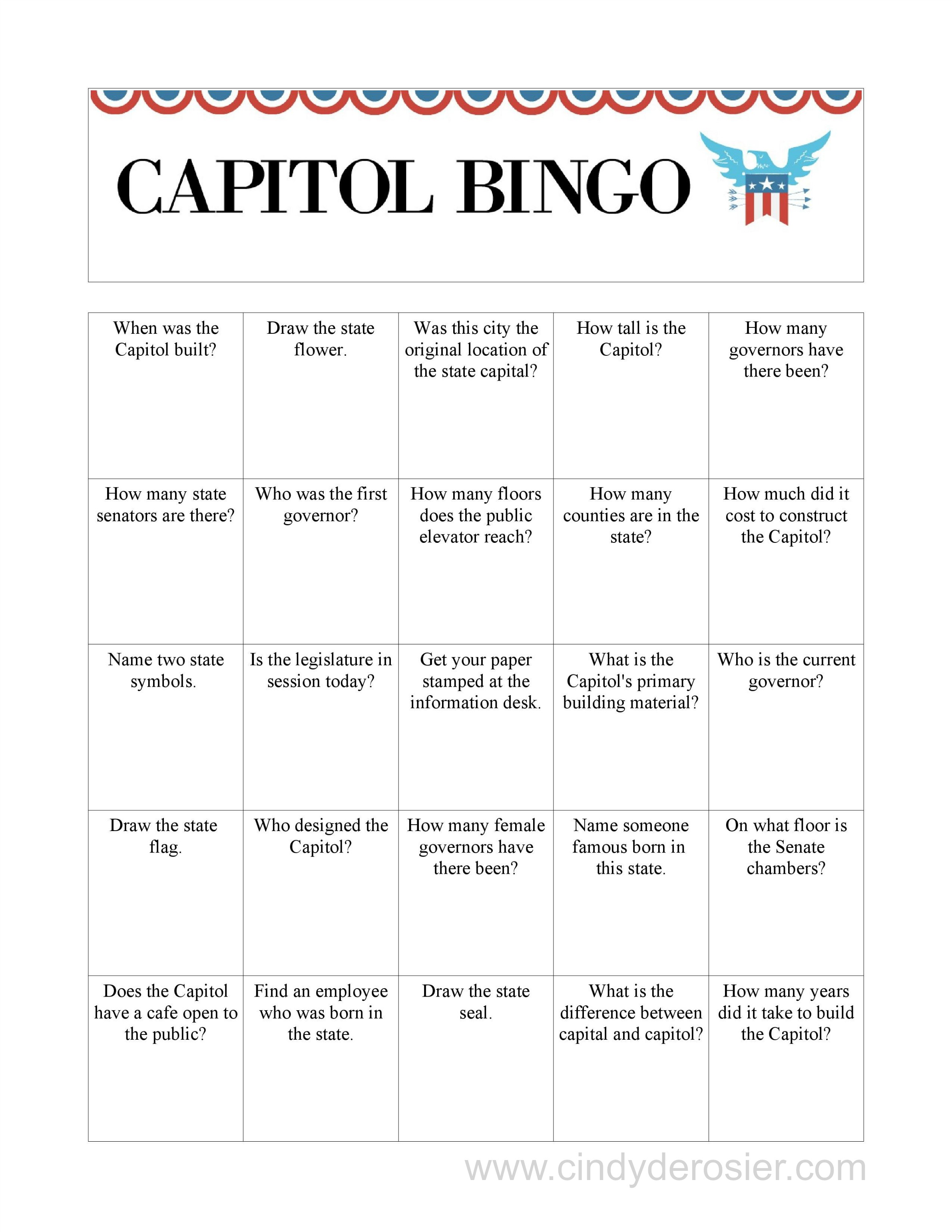 Capitol Bingo | Fun Family Crafts