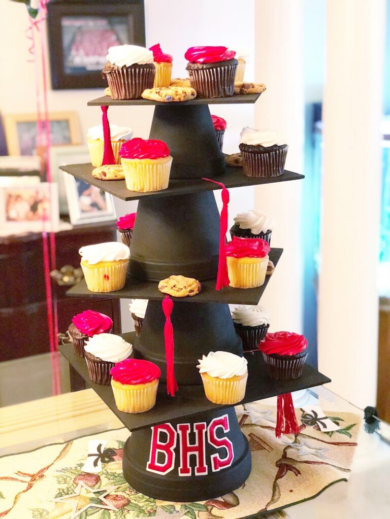 Clay Pot Graduation Cap Cupcake Tower | Fun Family Crafts