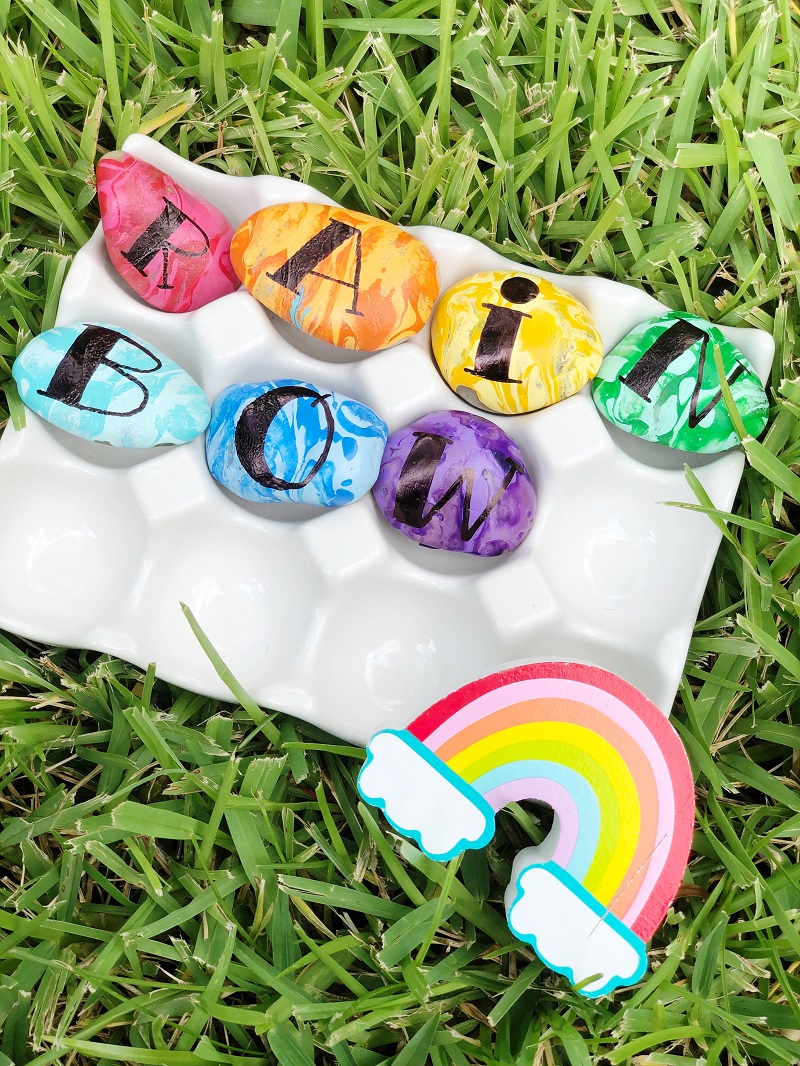 Paint Pour Rainbow Rocks | Fun Family Crafts