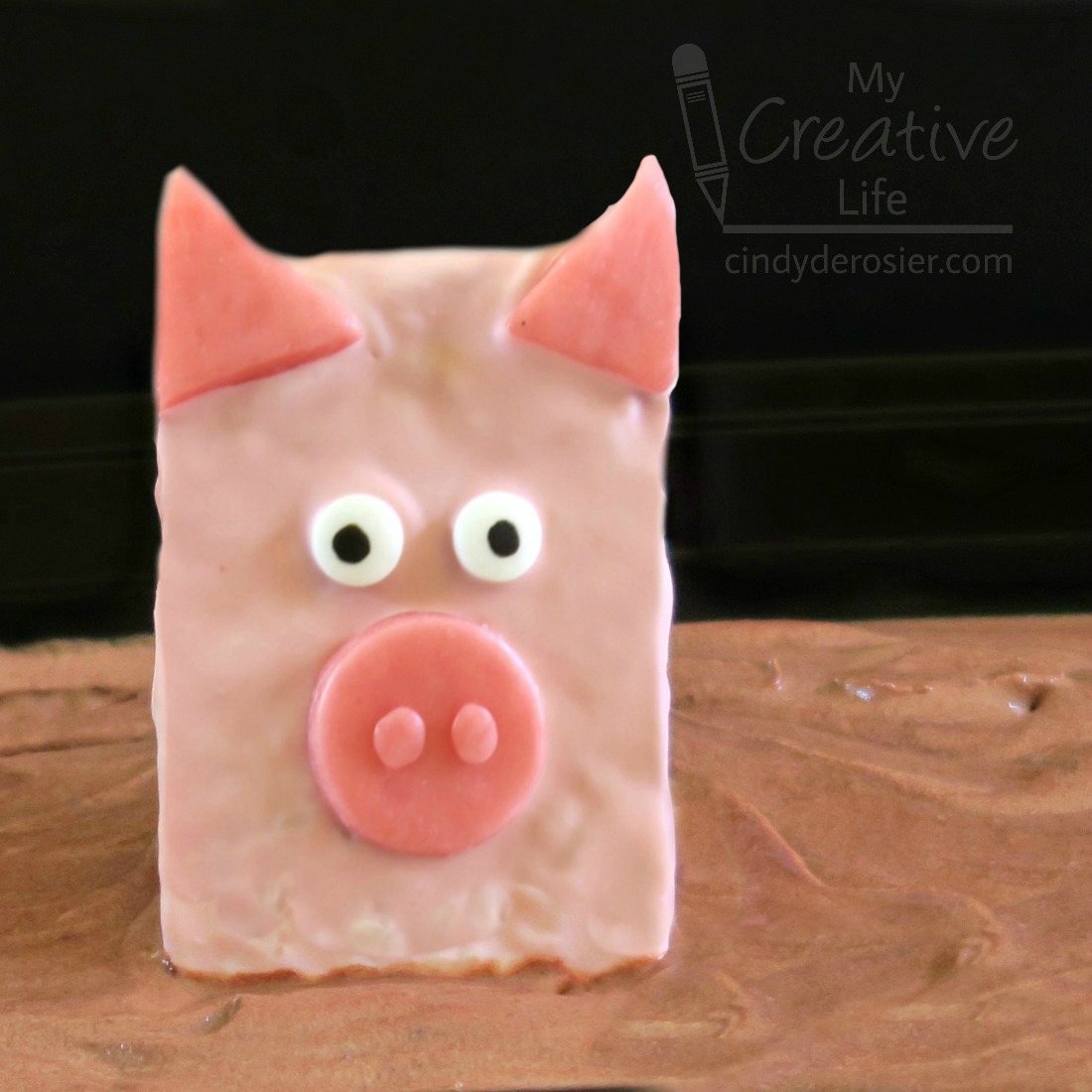 Rice Krispie Treat Pig in Chocolate Mousse Mud | Fun Family Crafts