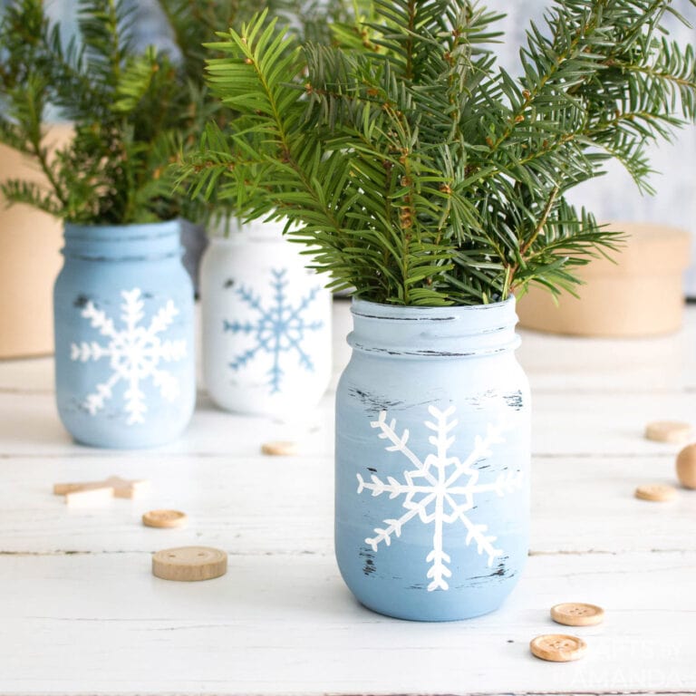 Snowflake Mason Jar Vases | Fun Family Crafts